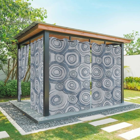 Abstract Circular Ripples Outdoor Curtains for Patio, Artistic Blue ...