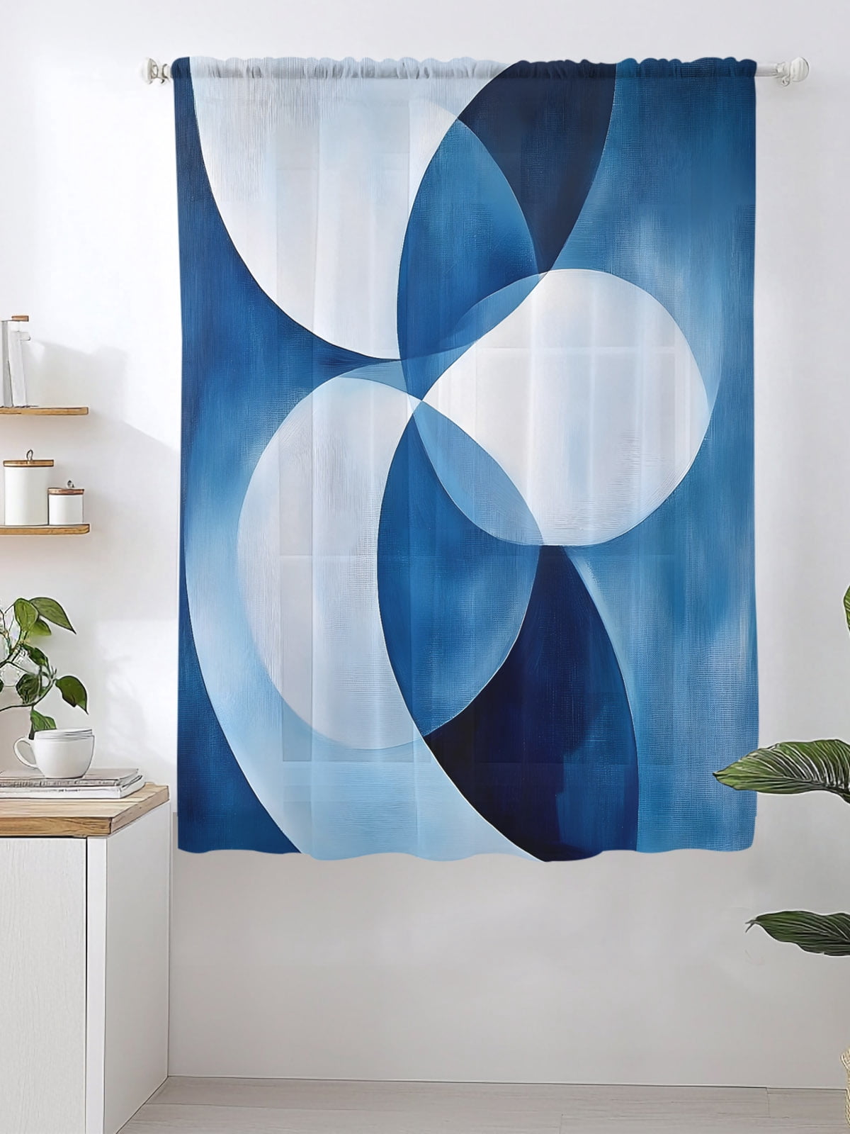 Abstract Circular Sheer Curtains 72 Inch Long 1 Panel White Blue ...