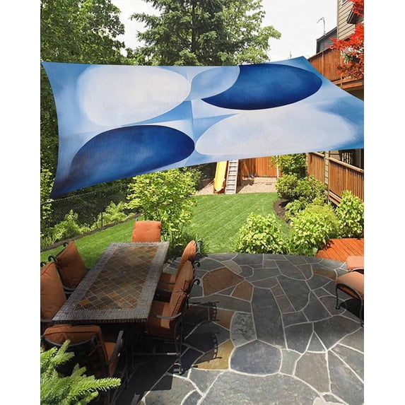Abstract Circular Sun Shade Sail 14'X18' Blue White Stitching Gradient ...