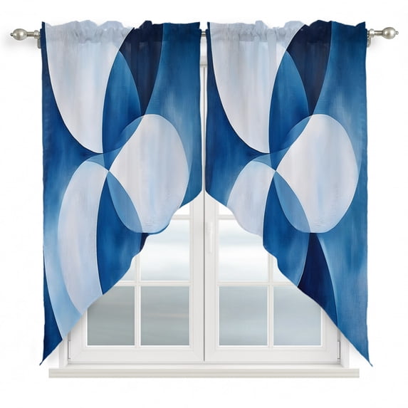 Abstract Circular Swag Curtain Valance for Window 2 Panels White Blue ...