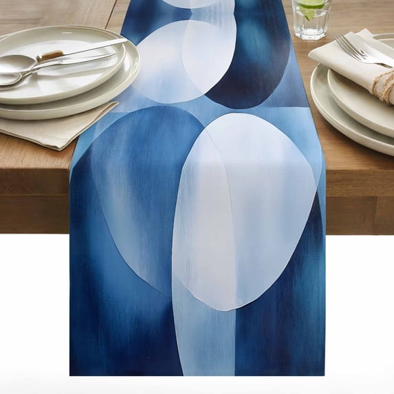 Abstract Circular Table Runner 13x36 inch White Blue Gradient Stitching ...