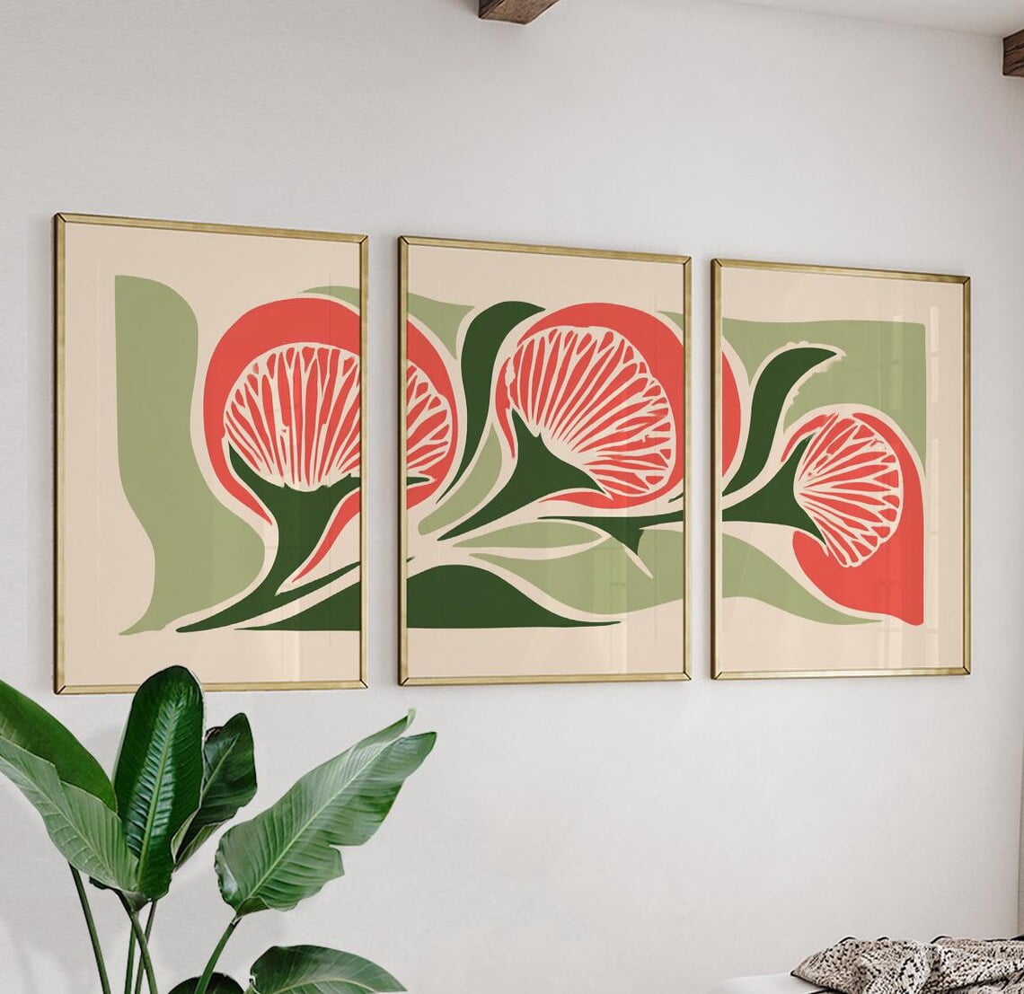Abstract Citrus Fruit Grapefruit Botanical Triptych Wall Art Set 3 ...