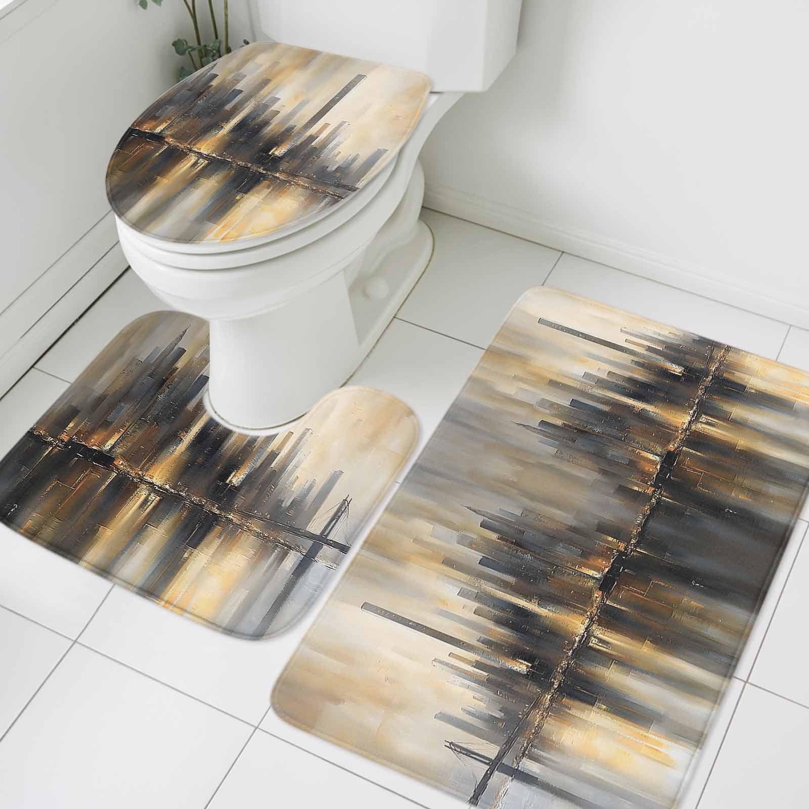 Abstract City Bathroom Rugs Set Brown Black Oil Painting Minimalist ...