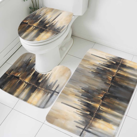 Abstract City Bathroom Rugs Set Brown Black Oil Painting Minimalist ...
