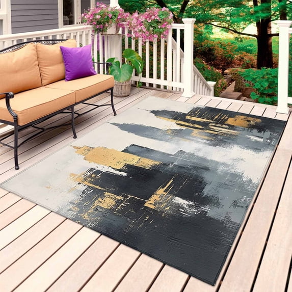 Abstract City Outdoor Rug 5x7 Ft, Non Slip Washable Area Rug, Retro ...