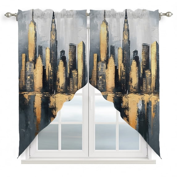 Abstract City Swag Curtain Valance for Window 2 Panels Hand Painted ...