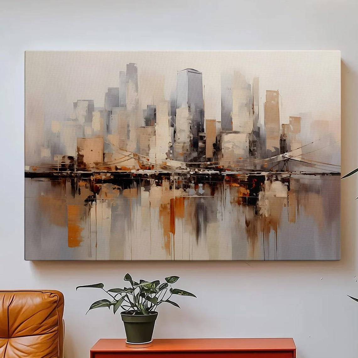 Abstract Cityscape Poster Neutral Urban Skyline Wall Art Home Decor ...