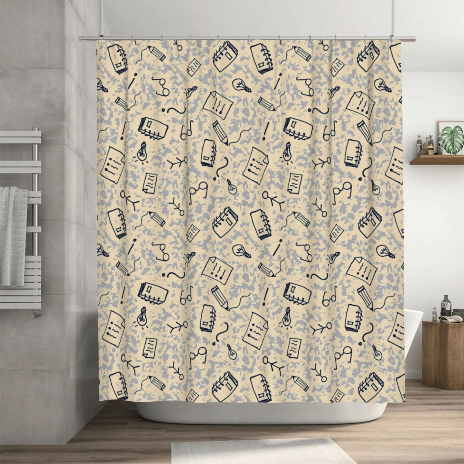 Abstract Class Doodle Pattern Shower Curtain, Art Design Waterproof Bath Curtains for Bathroom ...