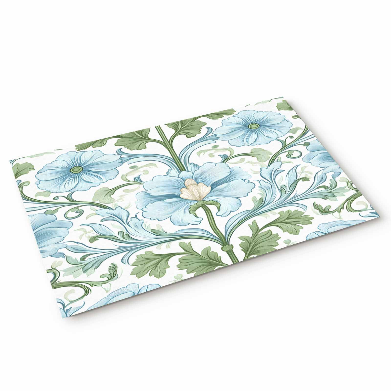 Abstract Classical Door Mat Flowers Leaf Blue Green Vintage Farmhouse ...