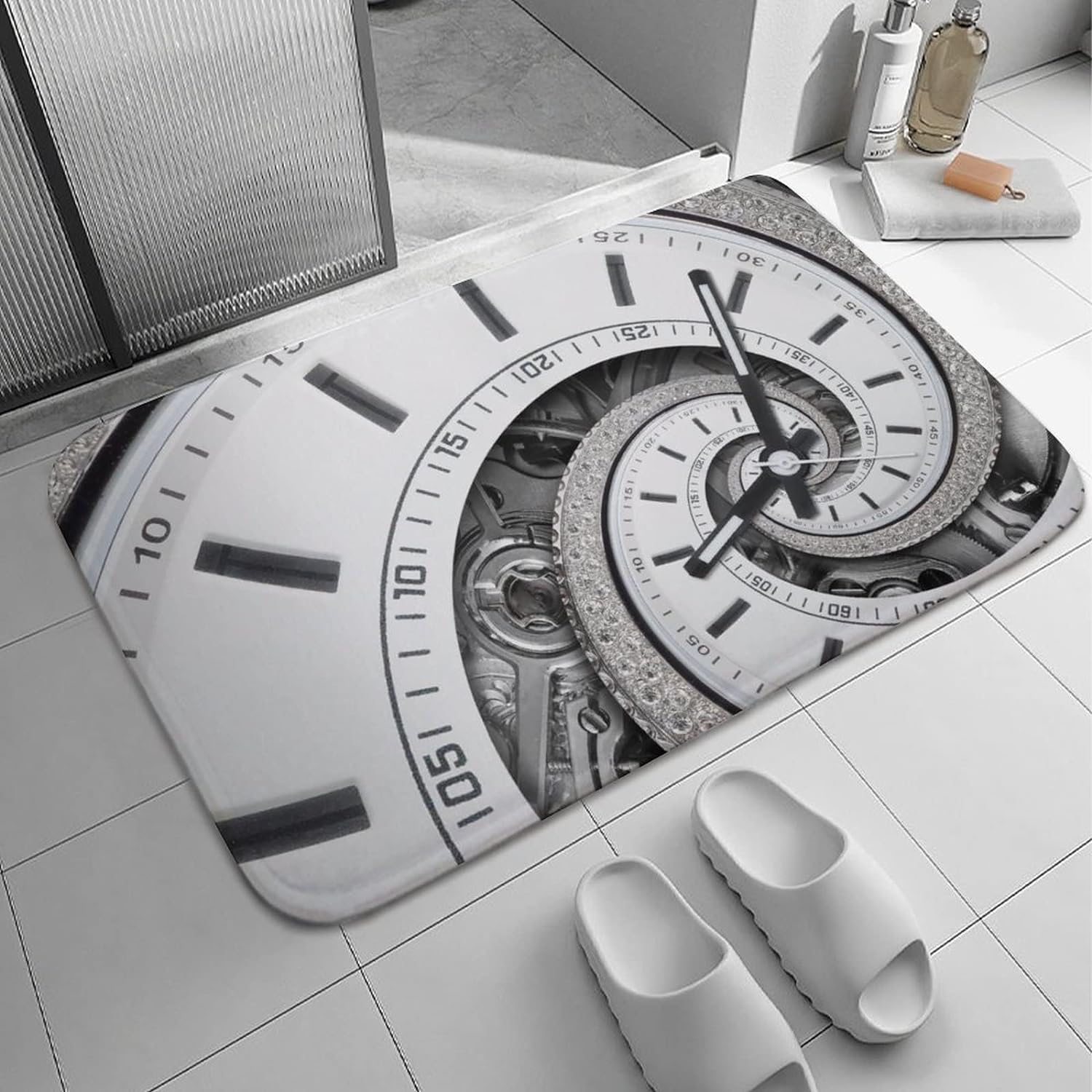 Abstract Clock Swirl Bath Rugs Absorbent Non Slip Door Mats Soft Carpet ...