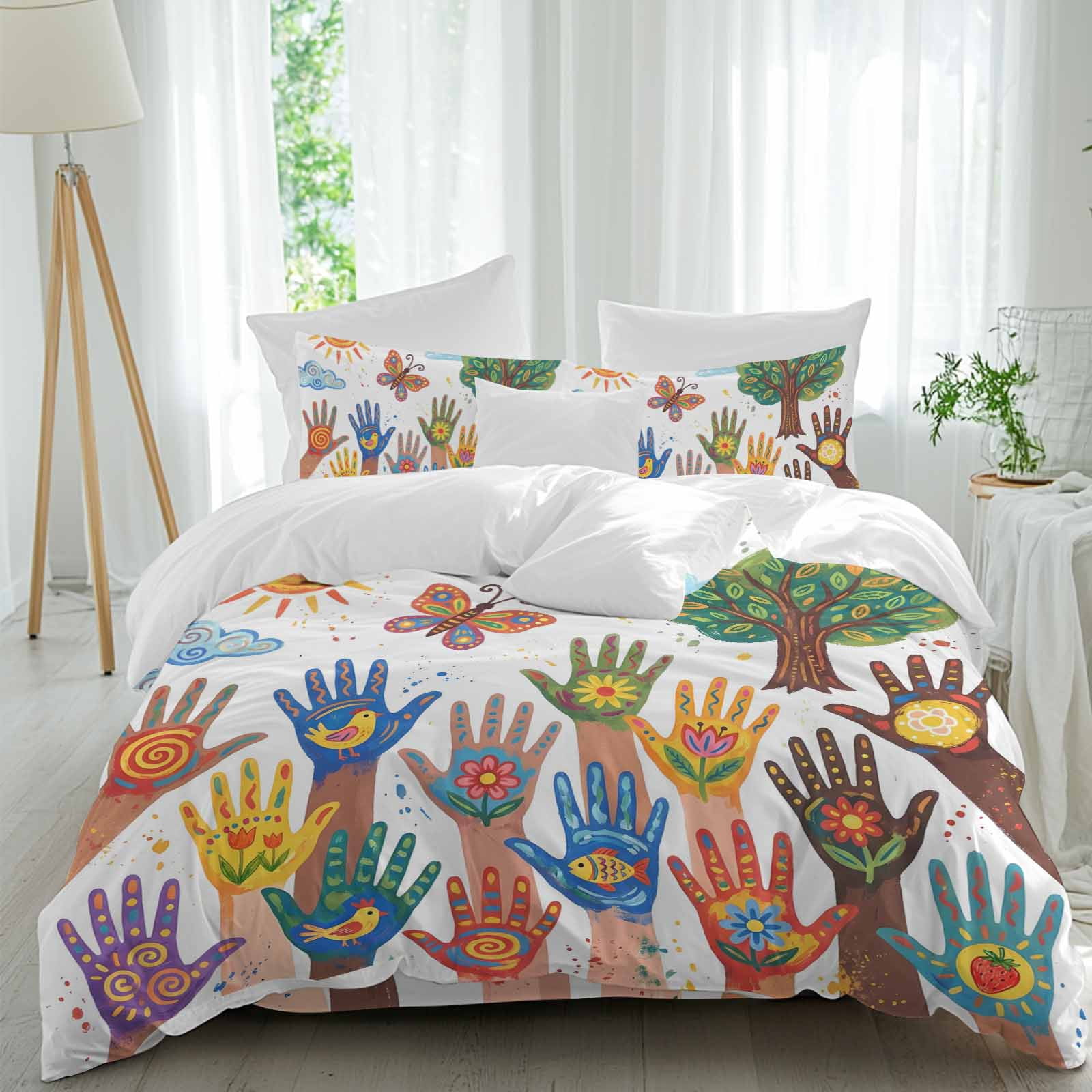 Abstract Cloud Comforter Set Twin Size, Green Tree Flower Hand Painting ...