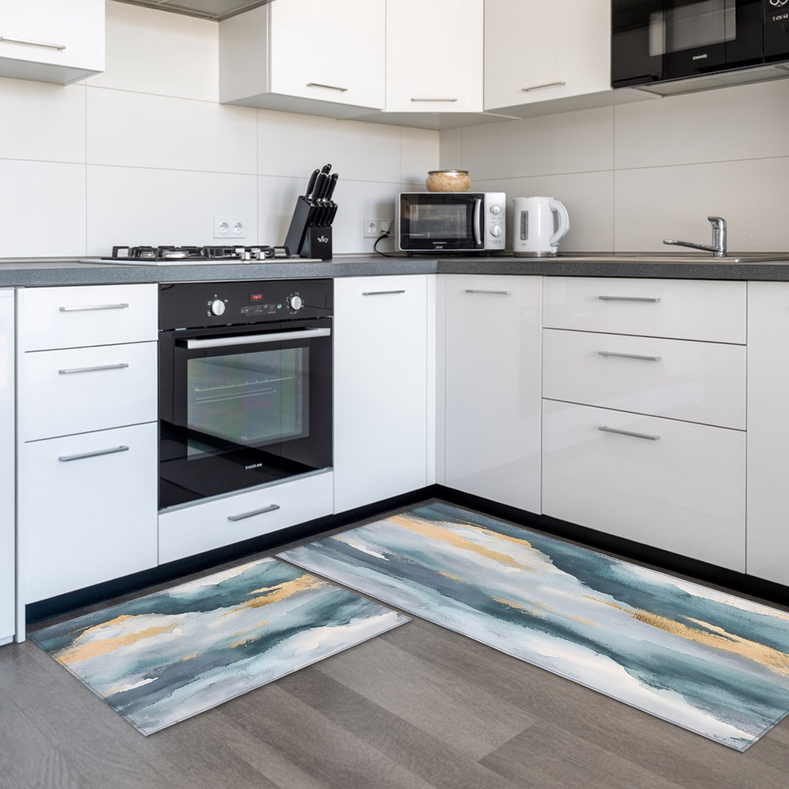 Abstract Cloud Effect 2 Pieces Non-Slip Kitchen Mat Set, Golden Green ...