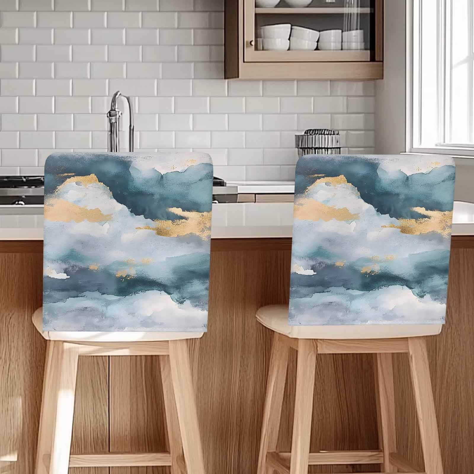 Abstract Cloud Effect Chair Covers Set of 4 Golden Green Marble Texture ...