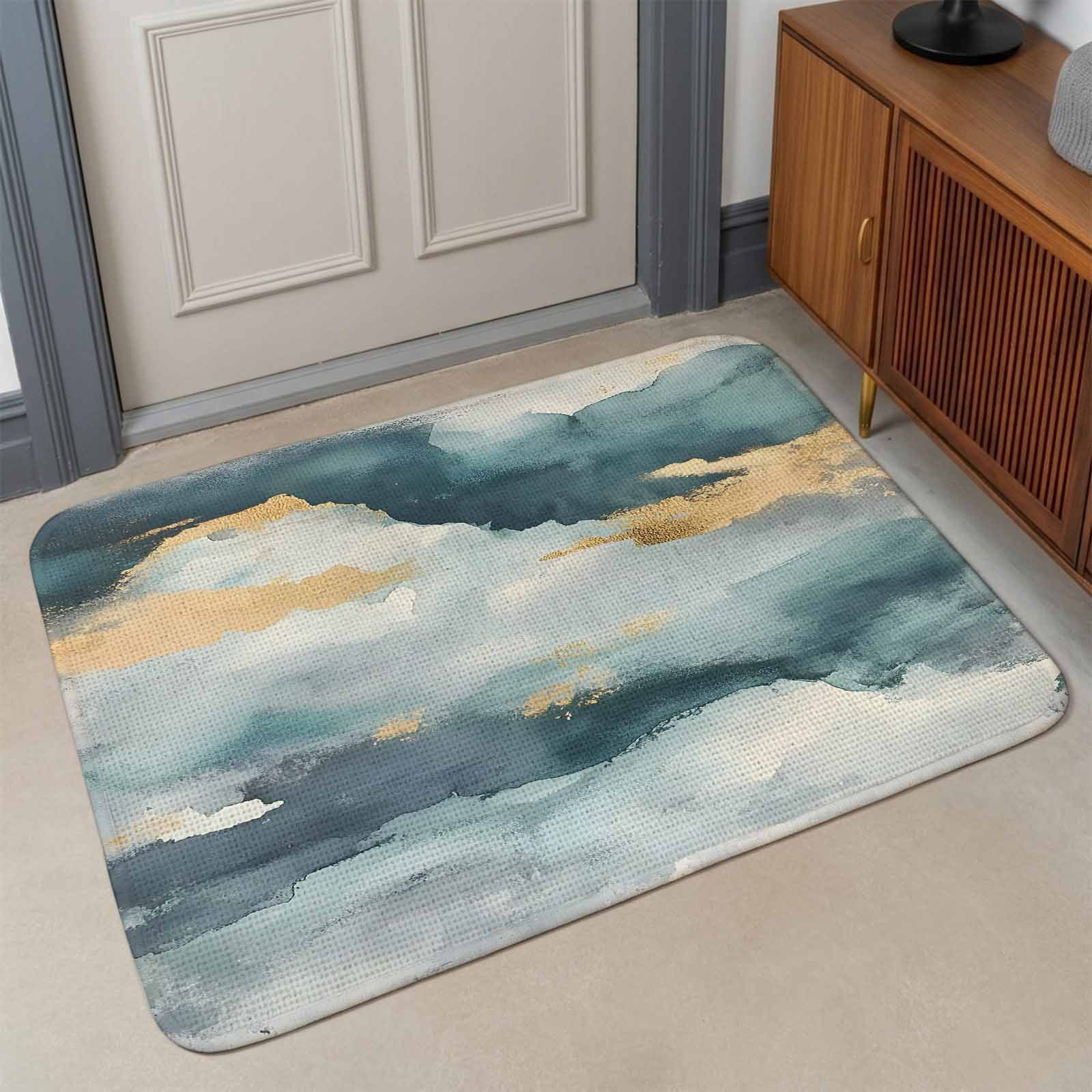 Abstract Cloud Effect Front Door Mat Indoor Entrance, Golden Green ...