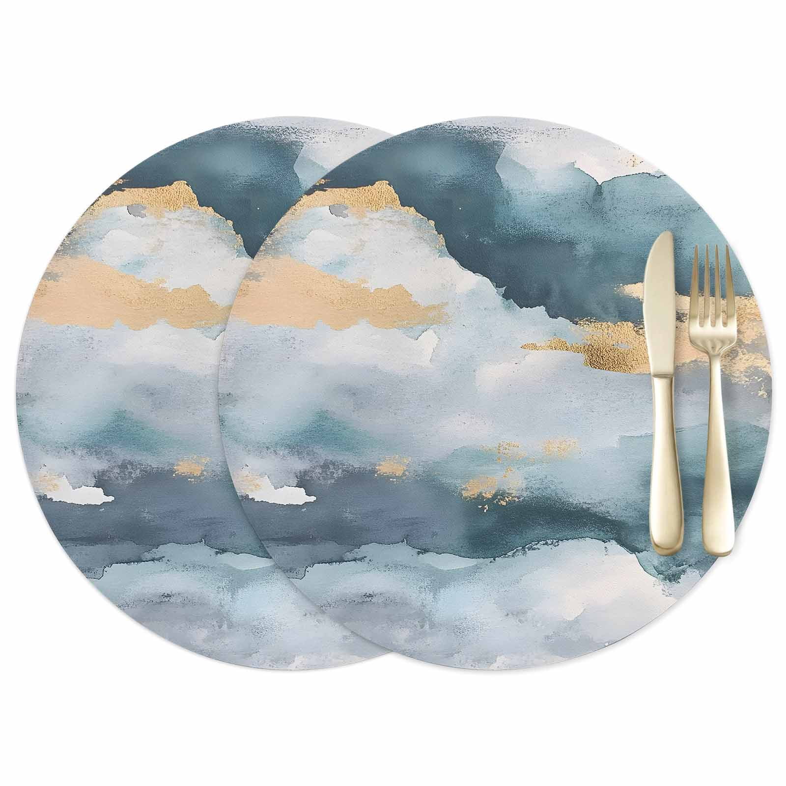 Abstract Cloud Effect Leather Placemats Set of 2, 15 Inch, Golden Green ...