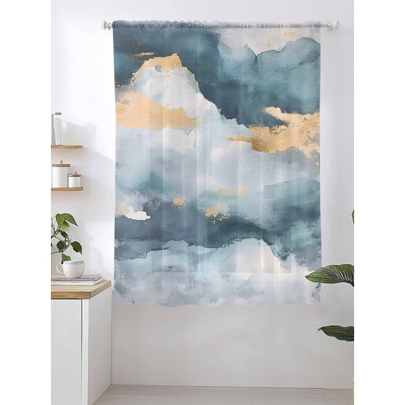Abstract Cloud Effect Sheer Curtains 63 Inch Long 1 Panel Golden Green ...