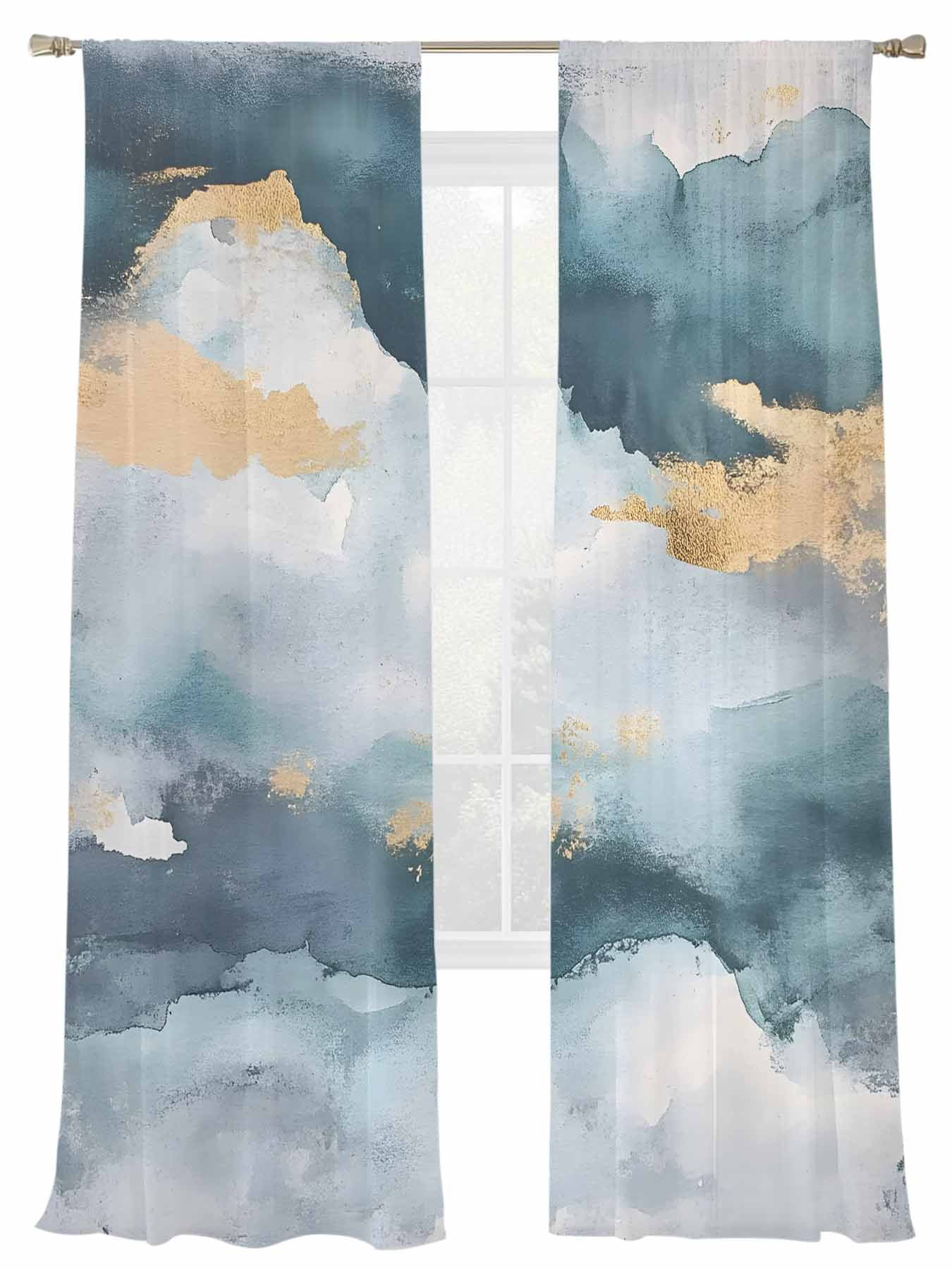 Abstract Cloud Effect Sheer Curtains for Living Room Bedroom, Light ...