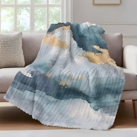 Abstract Cloud Effect Throw Blanket for Couch Golden Green Marble ...