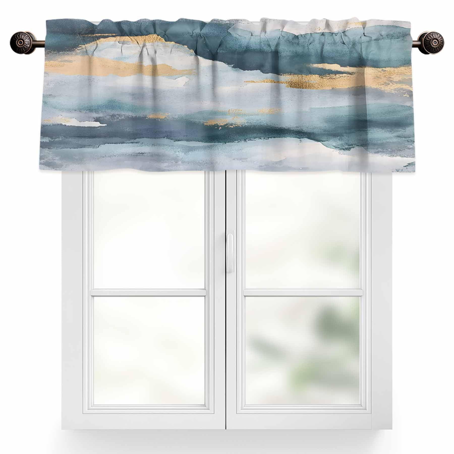 Abstract Cloud Effect Valances for Windows, 42 x 18in, Golden Green ...