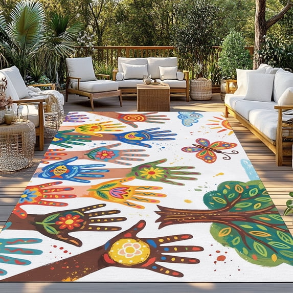 Abstract Cloud Indoor Outdoor Rugs 5x7 Ft, Green Tree Flower Hand ...