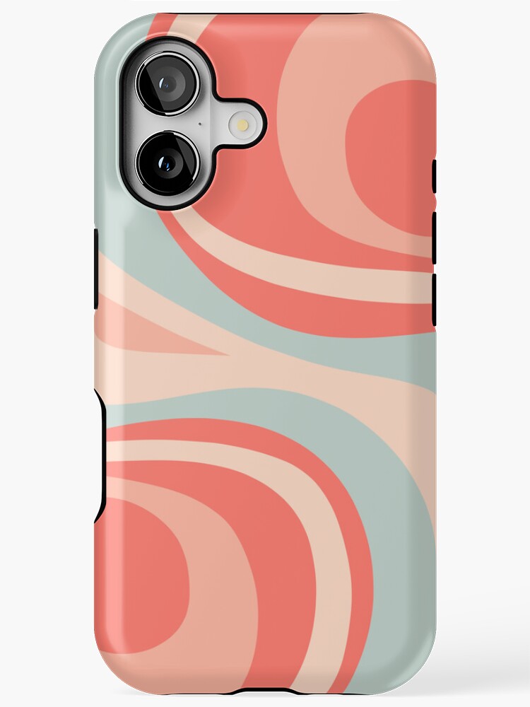 Abstract Cloud Swirls Coral Aqua Art iPhone Case 11 12 13 14 15 16 17 ...