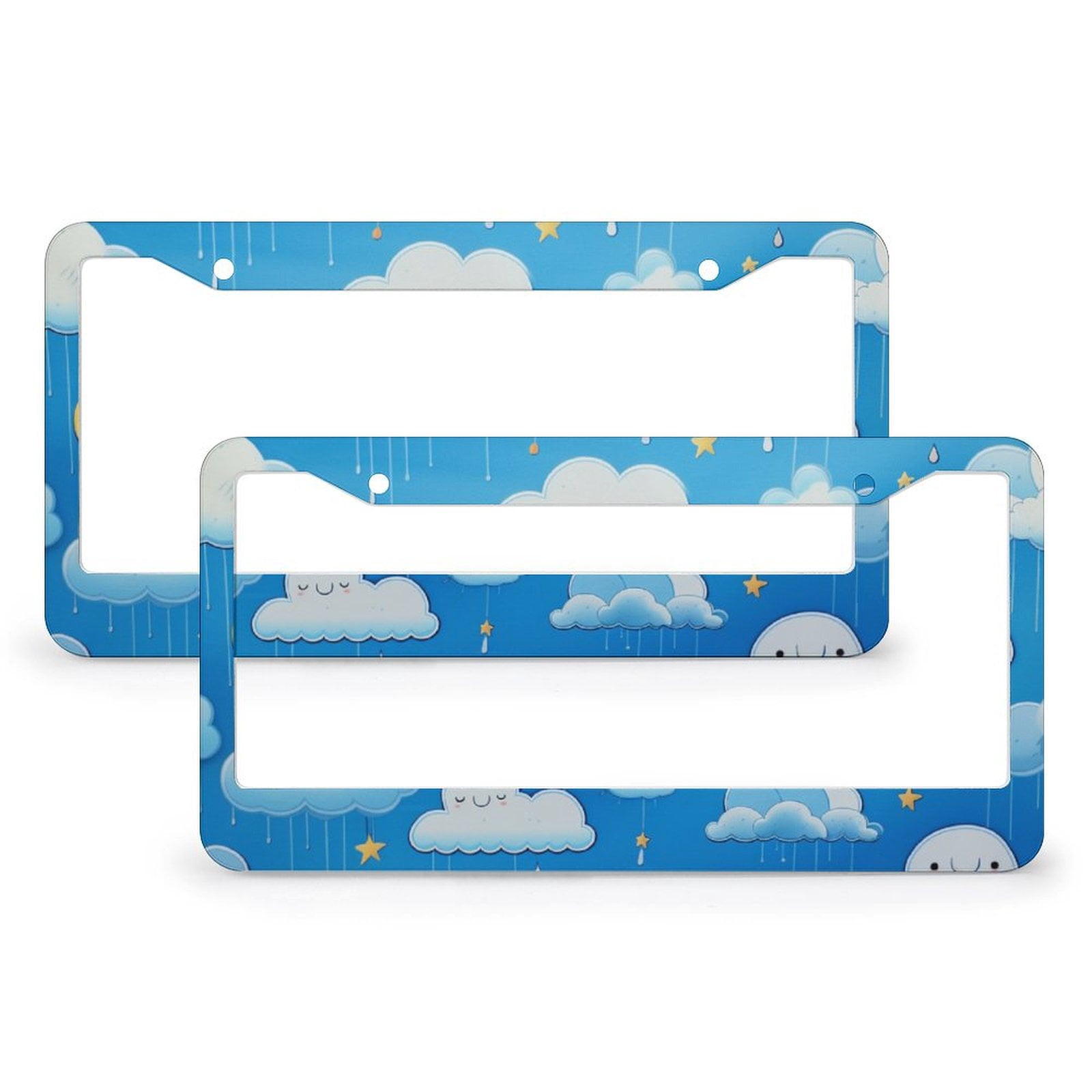 Abstract Clouds And Weather Symbols License Plate Cover 2 PCS Retro ...
