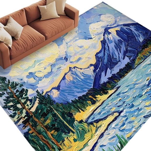 Abstract Coastal Area Rug 5x8 Washable Rug Non Slip Ocean Oil Painting ...