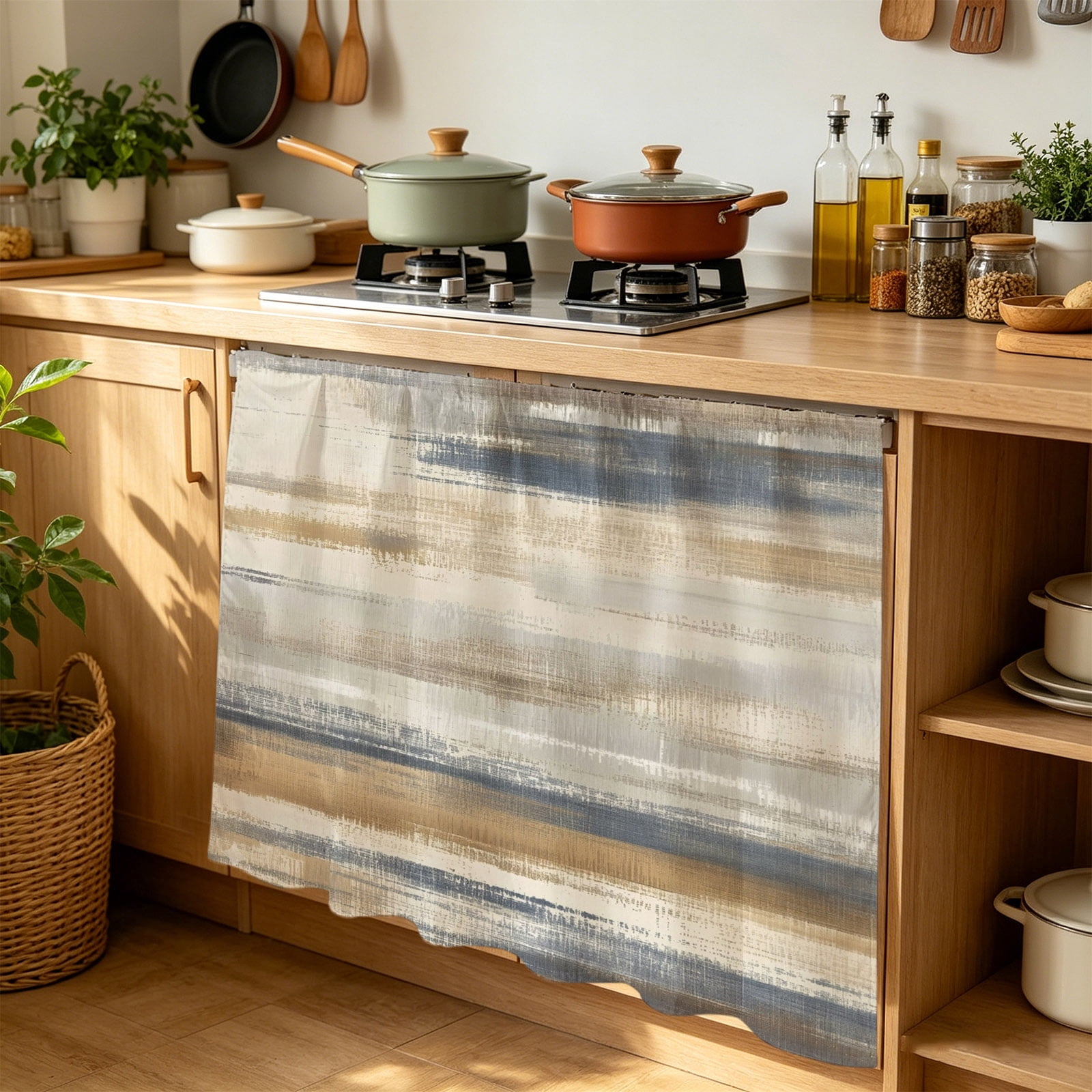 Abstract Coastal Landscape Cabinet Curtains for Kitchen 35"W x 35"L ...