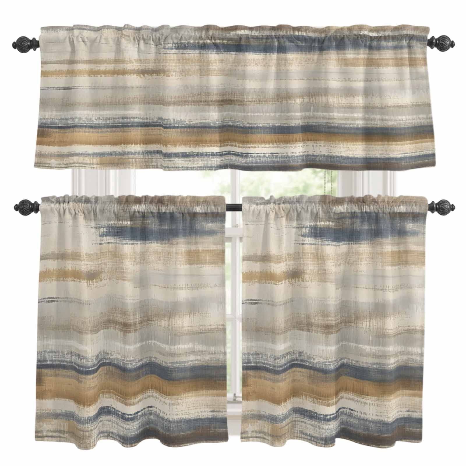 Abstract Coastal Landscape Kitchen Curtains Set for Windows, Modern ...