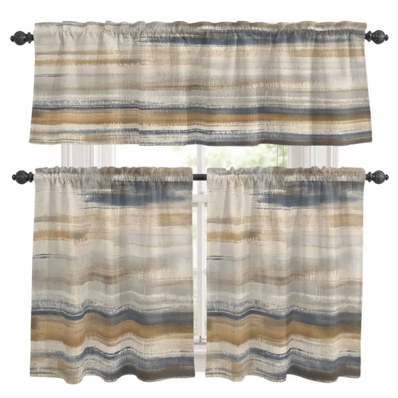 Abstract Coastal Landscape Kitchen Curtains Set for Windows, Modern ...