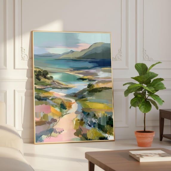 Abstract Coastal Landscape Print Modern Nature Wall Art Pastel Scenic ...