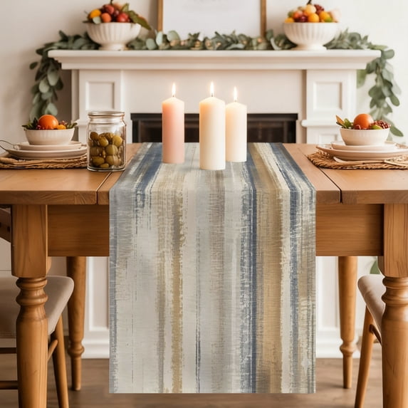 Abstract Coastal Landscape Table Runner, Modern Retro Mottled Beige ...