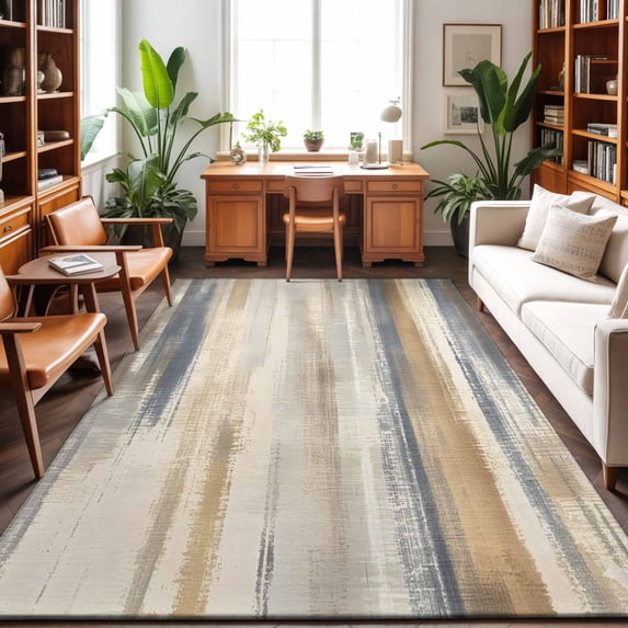 Abstract Coastal Landscape Washable Area Rug 9 x 12 ft Modern Retro ...
