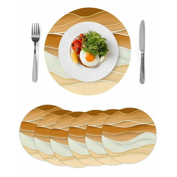 Abstract Coastal Round Table Placemats set of 6, Wave Pattern Beach ...