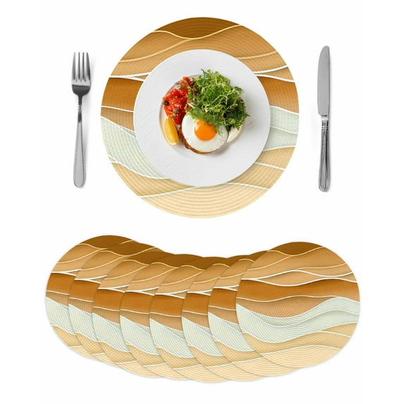 Abstract Coastal Round Table Placemats set of 8, Wave Pattern Beach ...