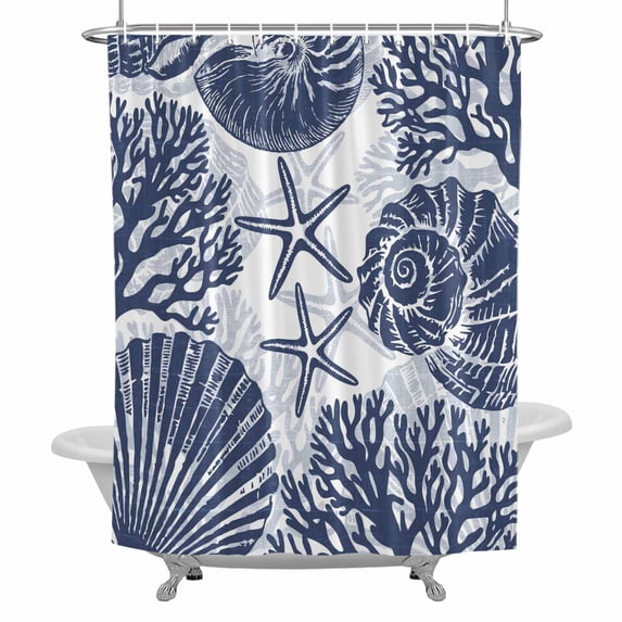 Abstract Coastal Shower Curtain, Modern Ocean Shell Starfish Blue ...