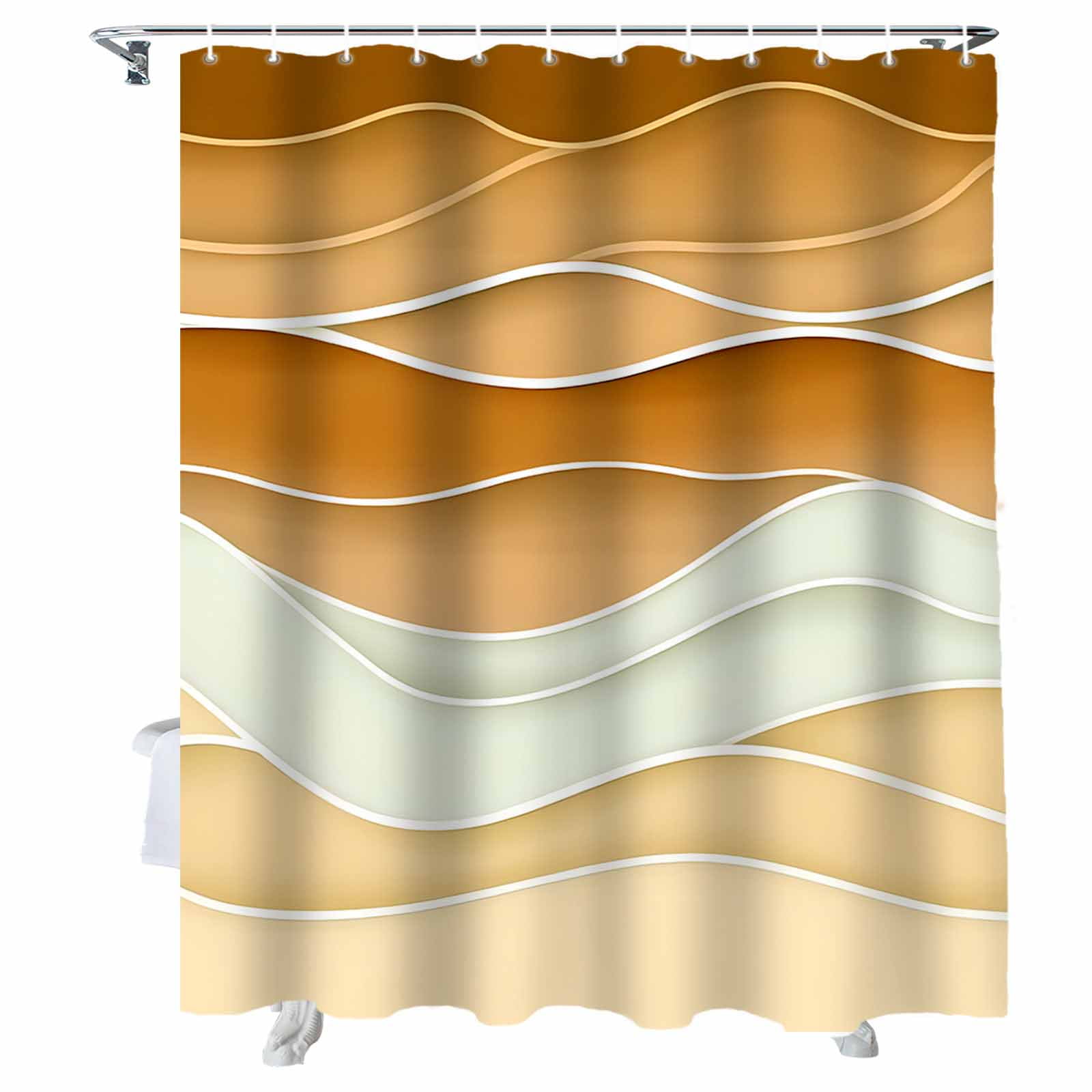 Abstract Coastal Shower Curtain, Wave Pattern Beach Shower Curtains Set ...