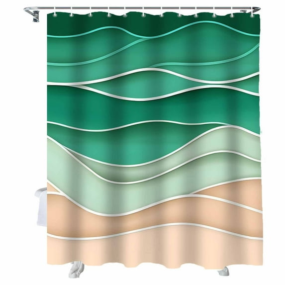 Abstract Coastal Shower Curtain, Wave Pattern Beach Shower Curtains Set ...