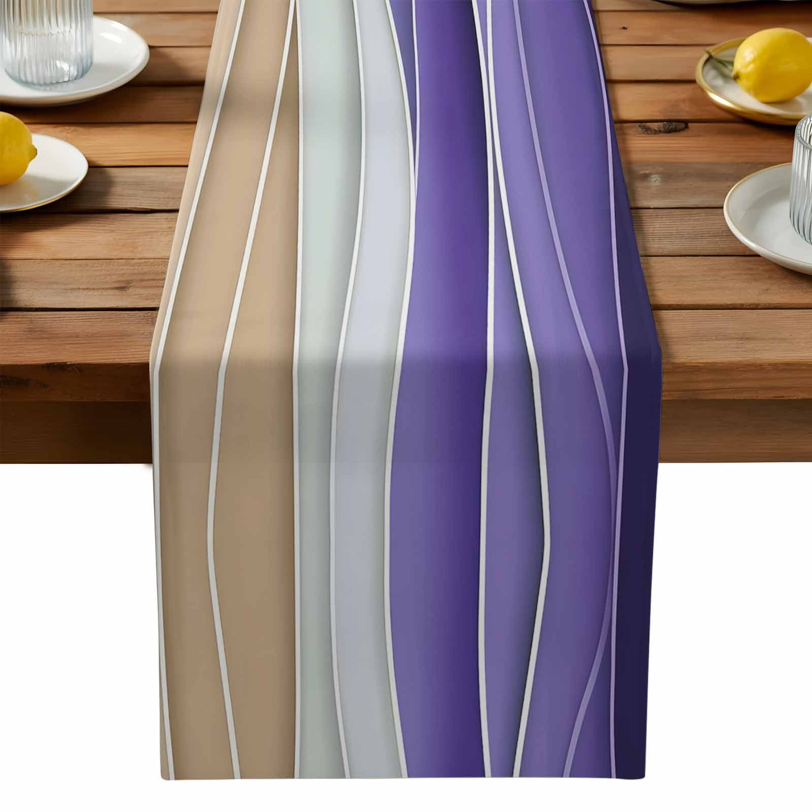 Abstract Coastal Table Runner, Wave Pattern Beach Cotton Linen ...