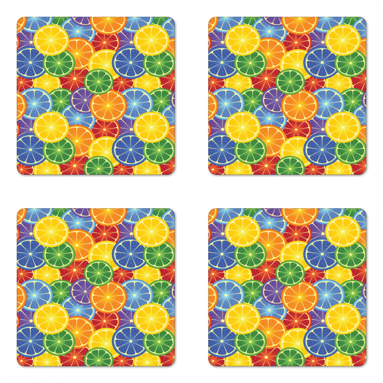 Abstract Coaster Set of 4, Colorful Slices of Orange Tropical Fruit ...