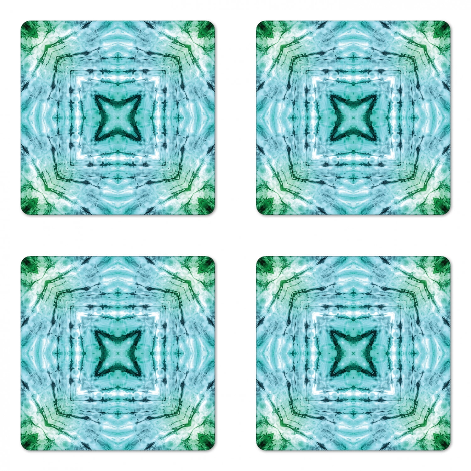 Abstract Coaster Set of 4, Star Inside Square Shaped Tie Dye Effect ...