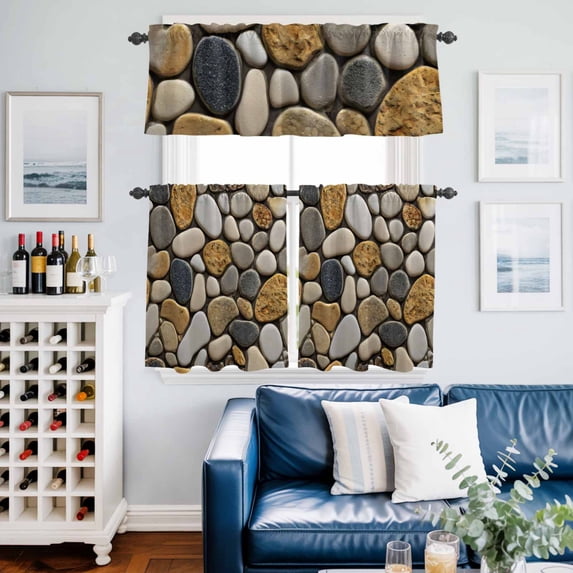Abstract Cobblestones Pattern Curtain Tier and Valance Set 3 Piece ...