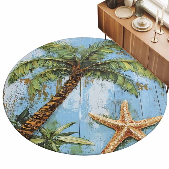 Abstract Coconut Tree Area Rugs 3' (Round) Retro Wood Grain Floor Rug ...