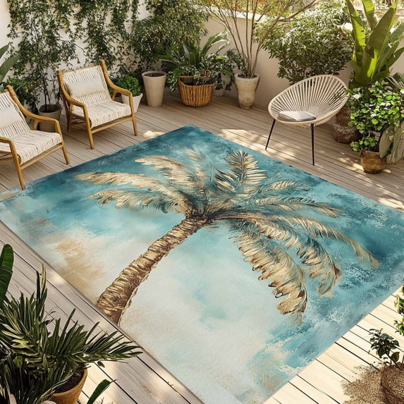 Abstract Coconut Tree Outdoor Rug, Retro Beach Non-Slip Area Rugs ...