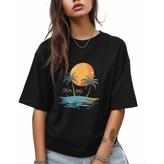 Abstract Coconut Tree T Shirts for Women Short Sleeve Cotton Crewneck T ...