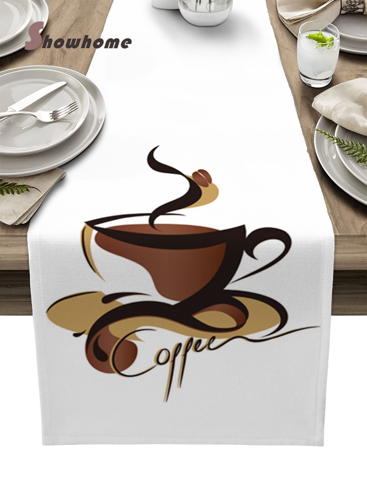 Abstract Coffee Cup Coffee Beans Table Runner Wedding Party r Modern ...