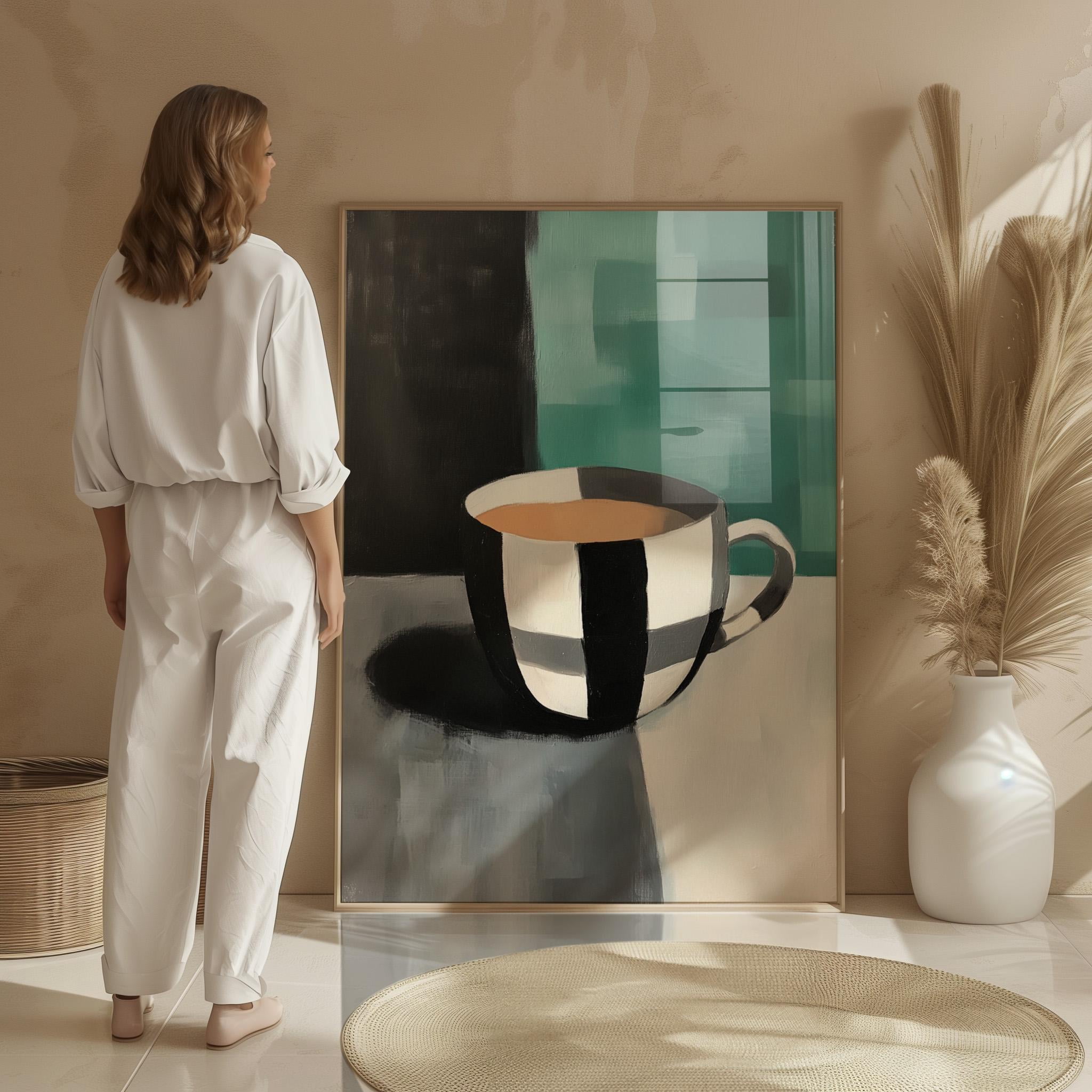 Abstract Coffee Cup Print Modern Black And White Kitchen Art - Walmart.com