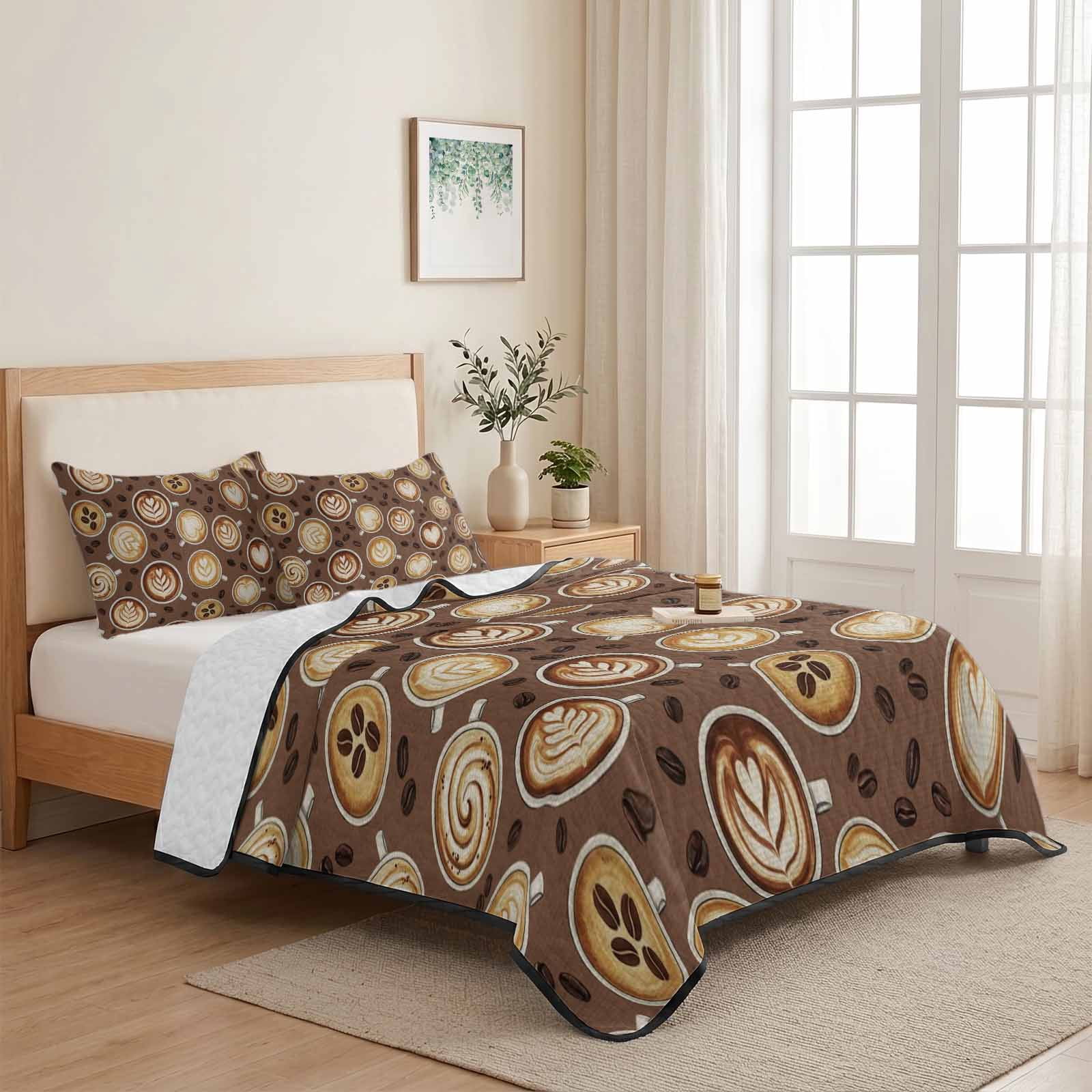 Abstract Coffee Cups 3 Pieces Quilt Set,1 Quilt with 2 Shams,Latte Art ...