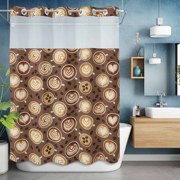 Abstract Coffee Cups No Hook Shower Curtain with Snap in Liner Set ...