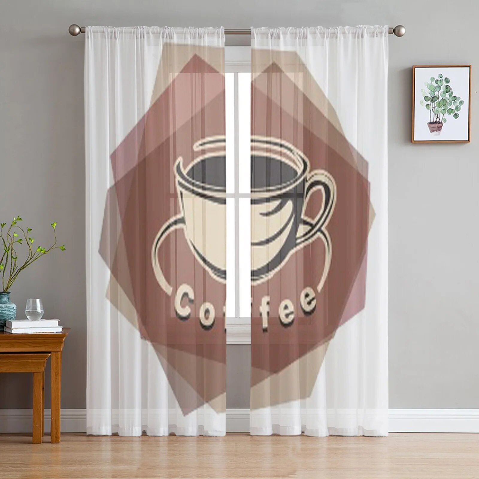 Abstract Coffee Tulle Sheer Curtains for Living Room ration Curtain for ...